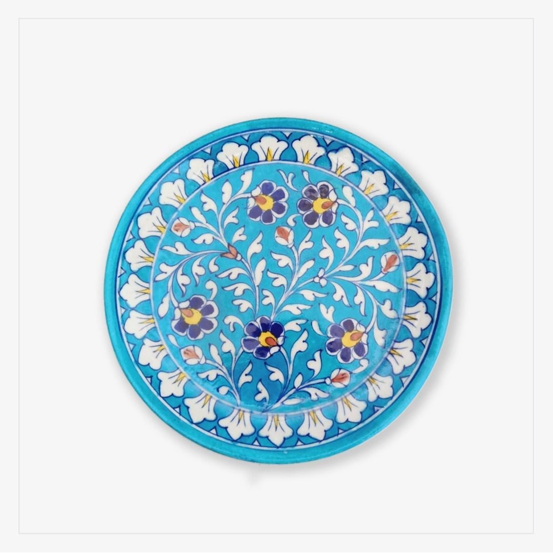 Blue Pottery - Wall Hanging Plate Sky Blue (Multi color) - Indyhaat